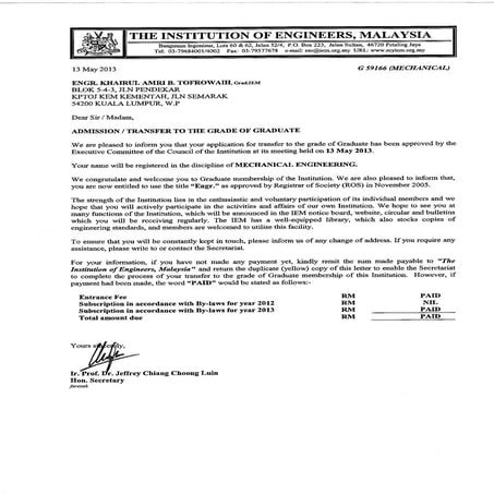 Approval letter of Graduate Member of IEM | PDF