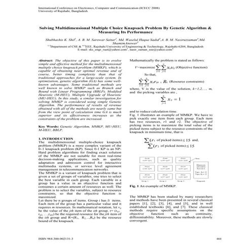 Solving Multidimensional Multiple Choice Knapsack Problem By Genetic Algorithm And Comparing With 3461