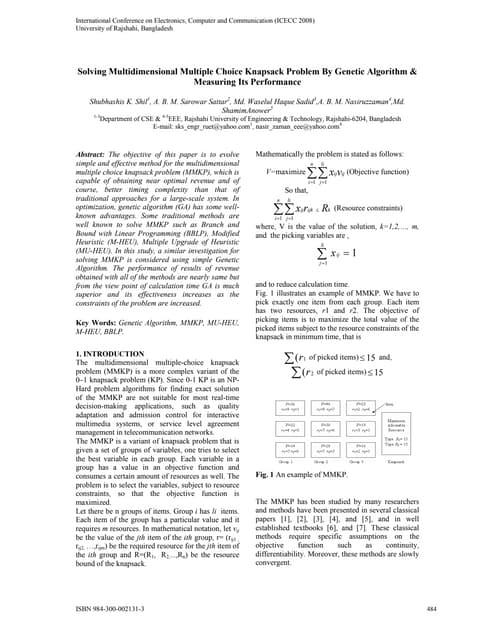 Solving Multidimensional Multiple Choice Knapsack Problem By Genetic Algorithm And Comparing With 3461