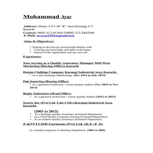 Muhammad Ayaz Cv | PDF