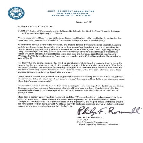 Letter of commendation for Julianne Stilwell | PDF