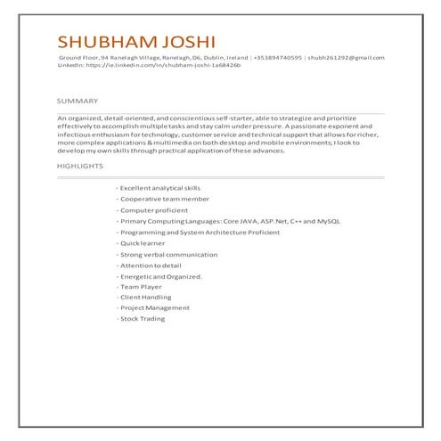 Shubham Joshi Resume | DOCX