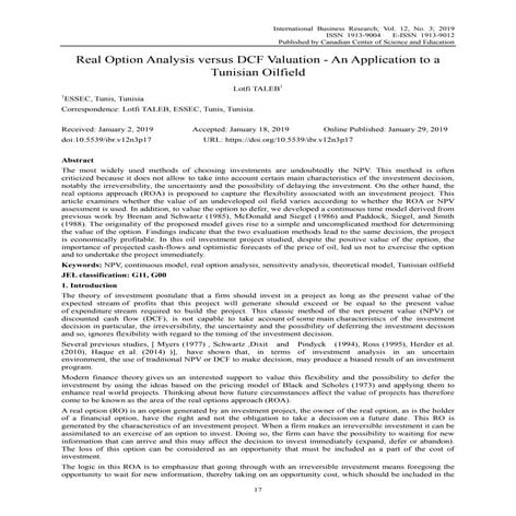 "Real Option Analysis versus DCF Valuation - An Application to a ...