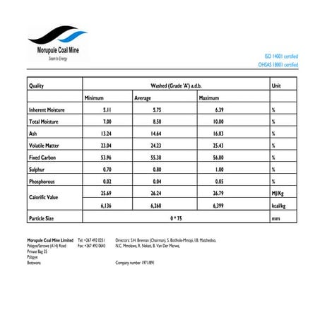 Washed (Grade A) Coal Product Specification.final | PDF