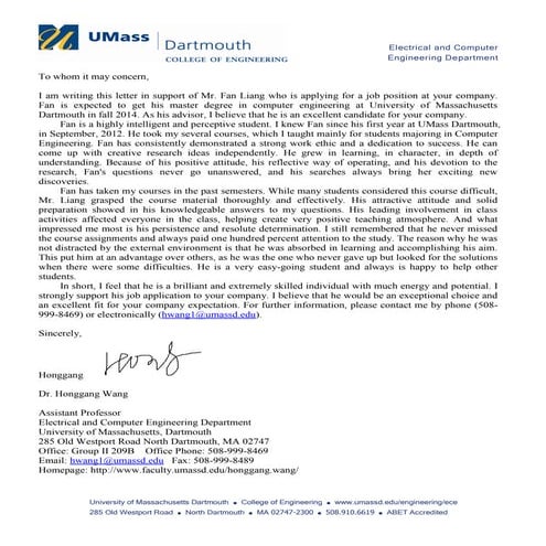 AndrewWagar-Letter of Recommendation-Research Assistant | PDF