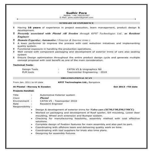 Resume Sudhir Pore -2016 | PDF