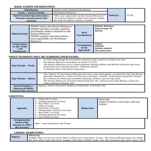 Lesson Plan Boston Masscre | DOCX