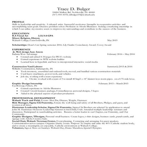 Trace Bulger Resume - General | DOCX
