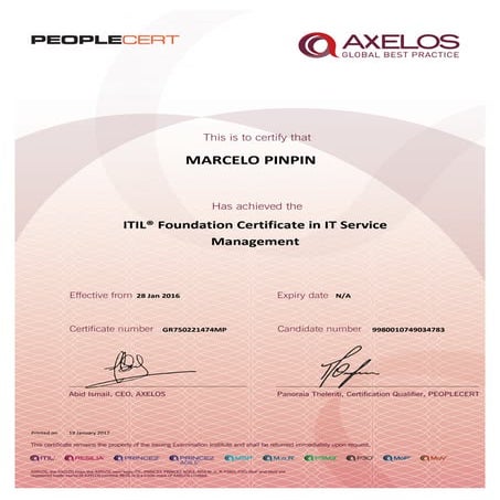 ITIL V3 - Foundation in IT Service Management Certificate | PDF
