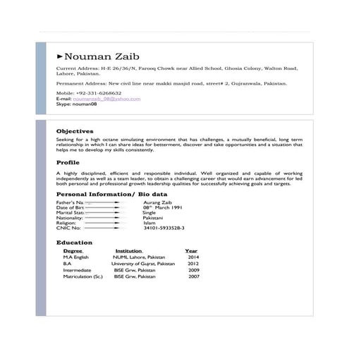Nouman Zaib CV | DOC