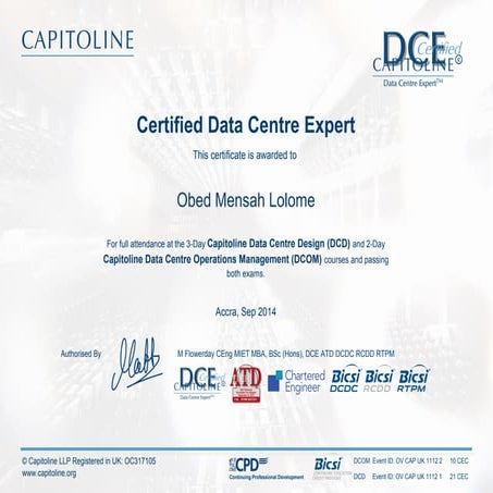 Accra DCE Certificate 26SEP14 Obed Mensah Lolome | PDF