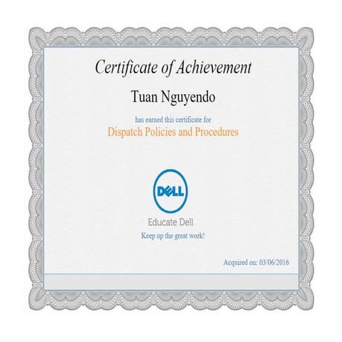Dell Certification for Dispatch Policies and Procedures - Tuan Nguyendo | PDF