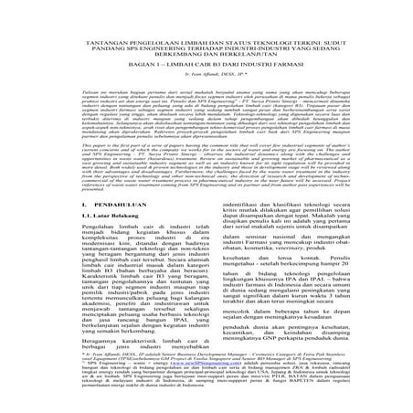 20131026 IVAN AFFANDI Paper Seminar Nasional Pengolahan Limbah IX - Referensi utk Pharma ...