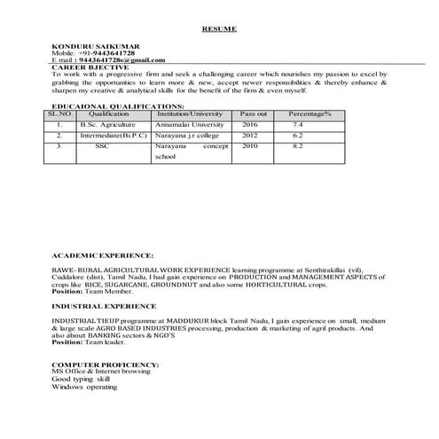 konduru saikumar RESUME - Copy | DOCX