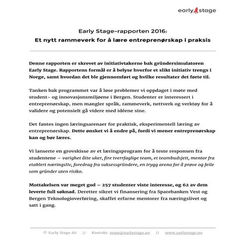 Early Stage-rapporten 2016 | PDF