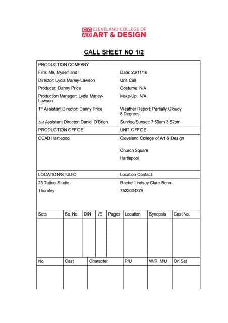 5 call sheet (1) | PDF