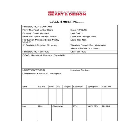 5 call sheet (1) | PDF