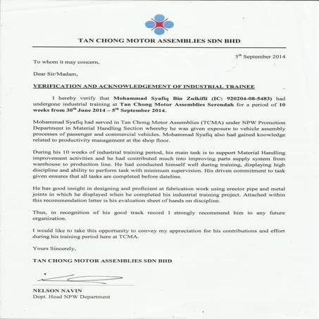 Recommendation Letter TCMA | PDF