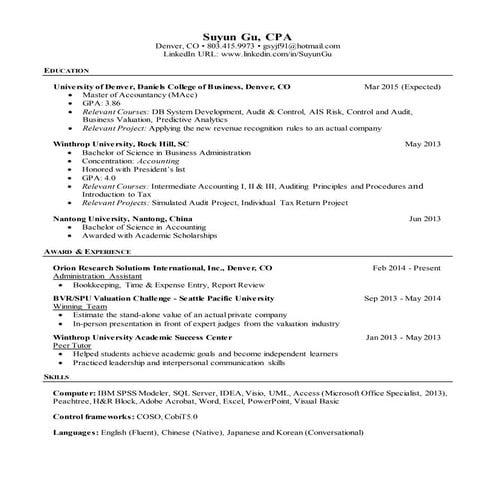 Gu, Suyun - Resume-Jan-22-2015 | PDF