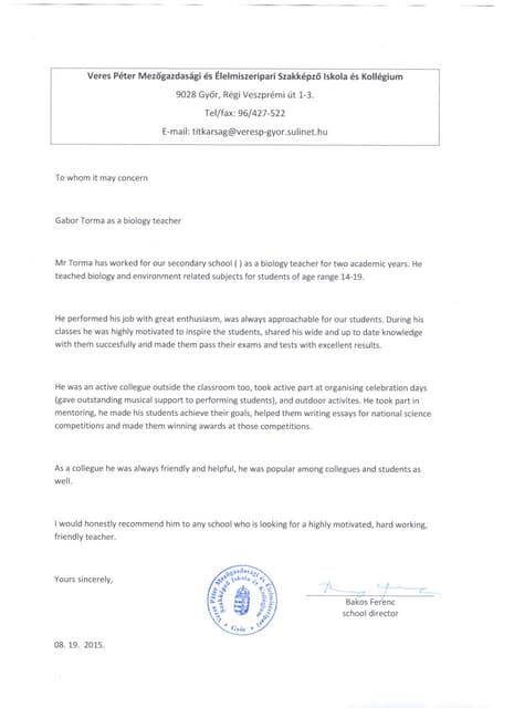 Gabor Torma letter | PDF