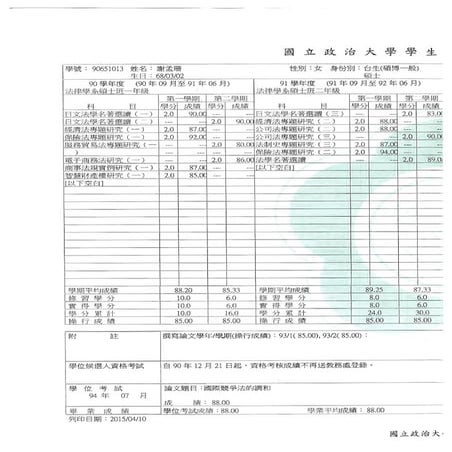 NCCU transcript (Meng-Shan Hsieh) | PDF