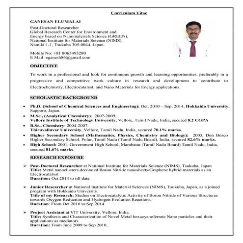 1 CV - Ganesan Elumalai | PDF