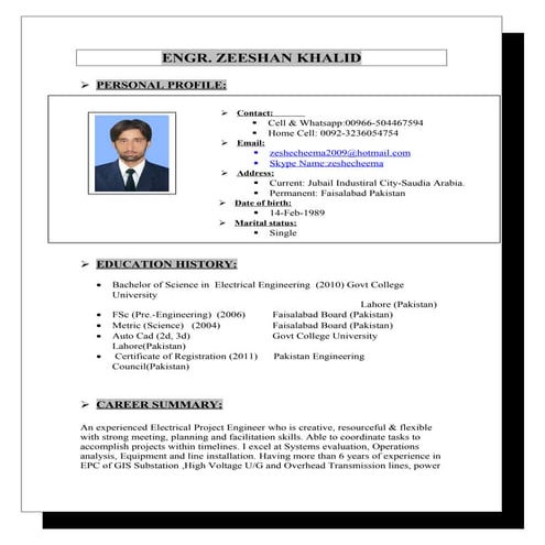 Engr. Zeeshan's resume KSA | DOC
