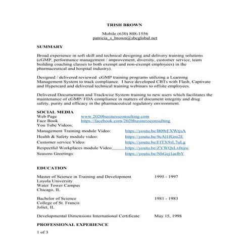 left formated resume - trish brown - january 2016 | DOC