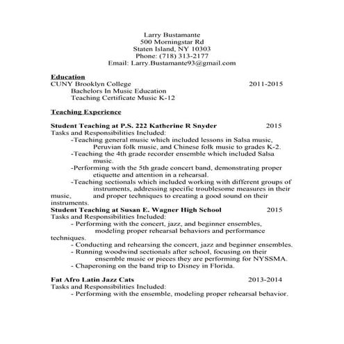 Larry Bustamante Resume | DOC | Jazz | Music