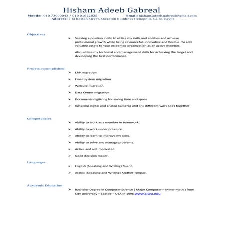 Hisham Adeeb Resume - IT | PDF