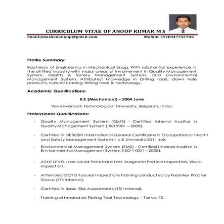 Anoop Kumar M S_CV | PDF