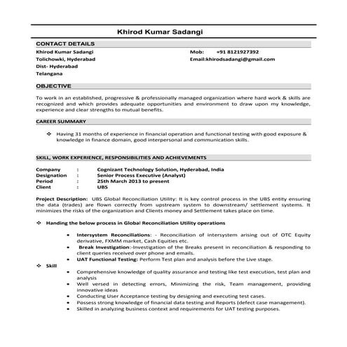 KHIROD SADANGI CV | DOC | Business Accounting & Finance | Business