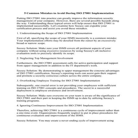 COMMON MISTAKES IN ISO 27001 IMPLEMENTATION AND HOW TO AVOID THEM | DOCX