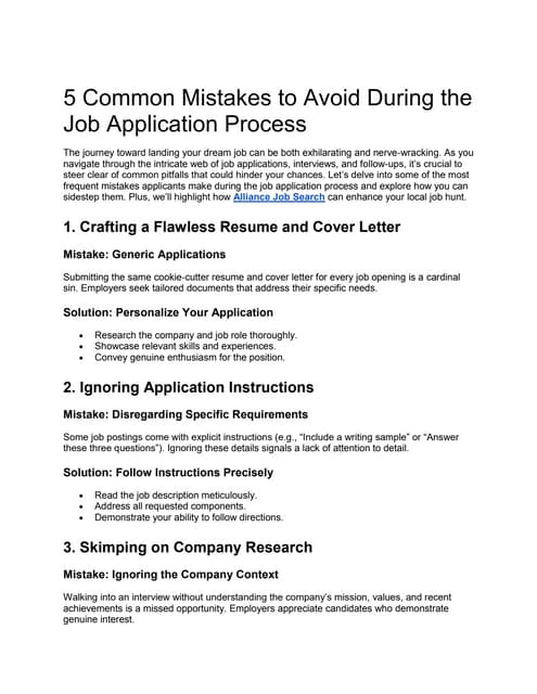 5 Common Mistakes To Avoid During The Job Application Process Pdf