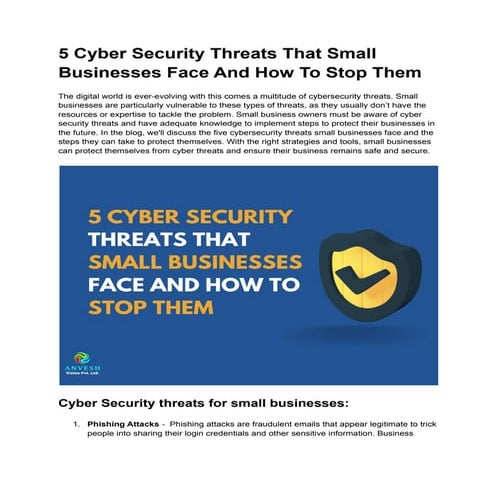 5 Cyber Security Threats That Small Businesses Face And How To Stop ...