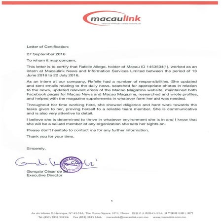 Macaulink Reference Letter | PDF