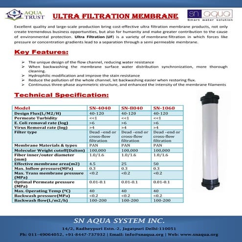 Ultrafiltration Membrane Catalog | PDF