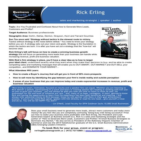 Rick's Erling's Speaker Sheet - Book Rick for your group, event or ...