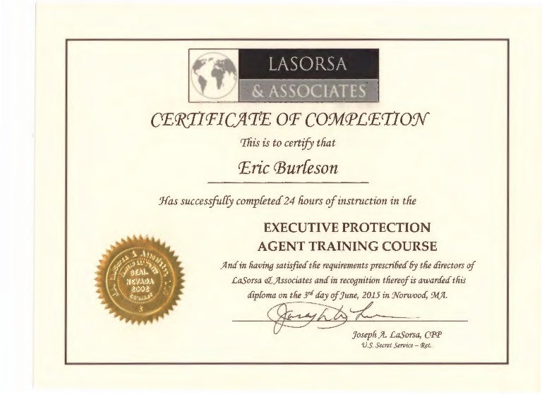 Certificate Executive Protection Agent Training