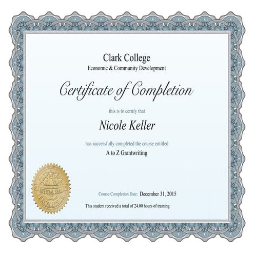 Dec 2015 Certificate for A to Z Grant Writing | PDF