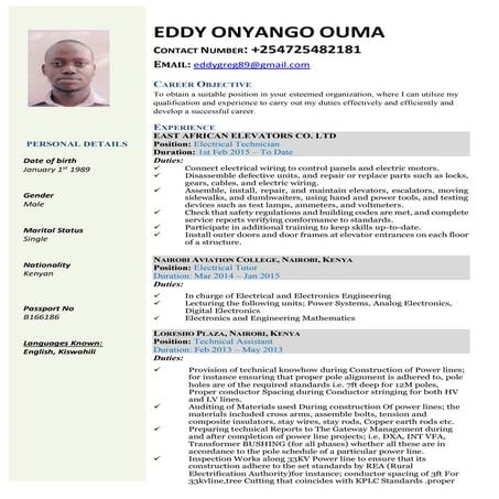 Eddy Ouma Onyango Technician Resume FEB2016(1) | PDF