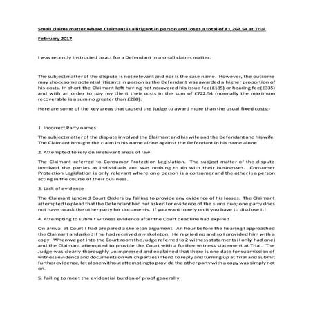 Small claims and Litigants in Person | DOCX