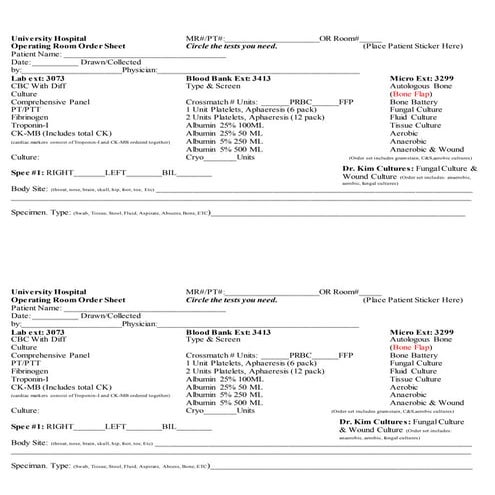 Operating Room Ordering Sheet portait | PDF