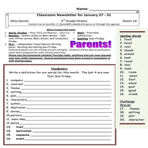 Classroom Newsletter - 3rd Grade | PDF