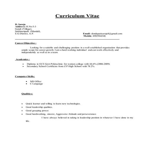 saroja resume | DOCX