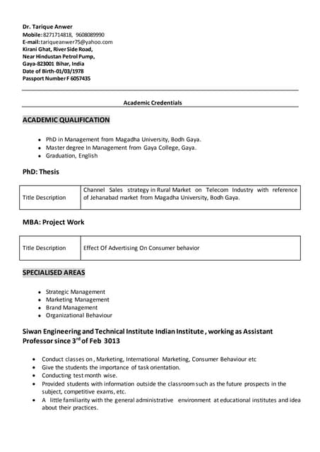 Dr. tarique anwer Resume | PDF Dr. tarique anwer Resume | PDF