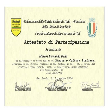 Italian Course Certificate - Basic and Intermmediate Levels | PDF