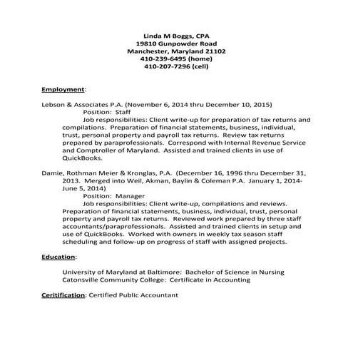Linda M Boggs resume | PDF