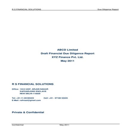 0 Sample Financial Due Diligence Report - VK | PDF