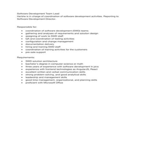 Software Development Team Lead | DOC | Web Development | Internet